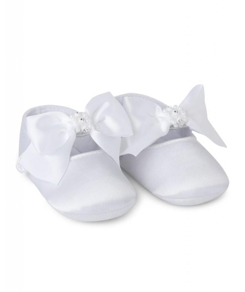 Baby Girls White Ribbon Shoe | Christening | Occasions – Just Blue Or Pink