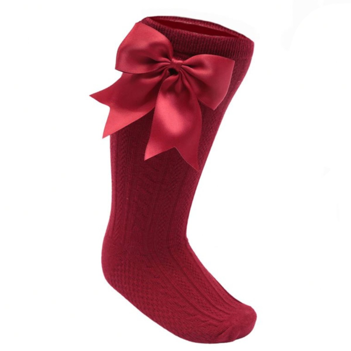 Burgundy Knee Length Socks with Bow – Just Blue Or Pink