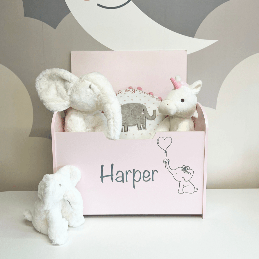 Personalised Pink Toy Box - Elephant & Balloon