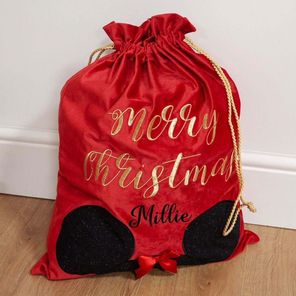 Personalised Red Velvet Minnie Mouse Santa Sack – Just Blue Or Pink